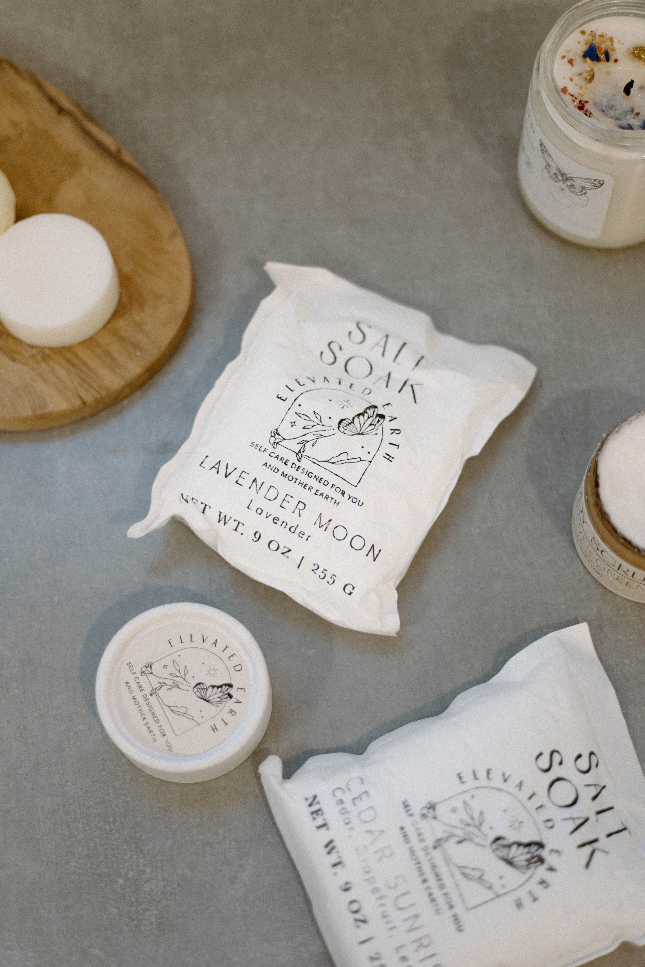 Elevated Earth: Zero Waste Bath Salts, Bath Bombs, Soy Candles & More